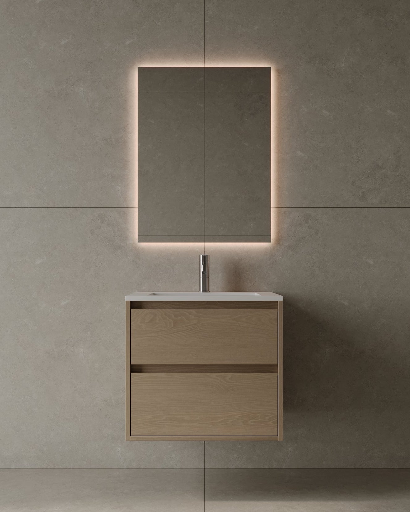 24" Wall-Mounted Wood Veneer Vanity With Solid Surface Basin