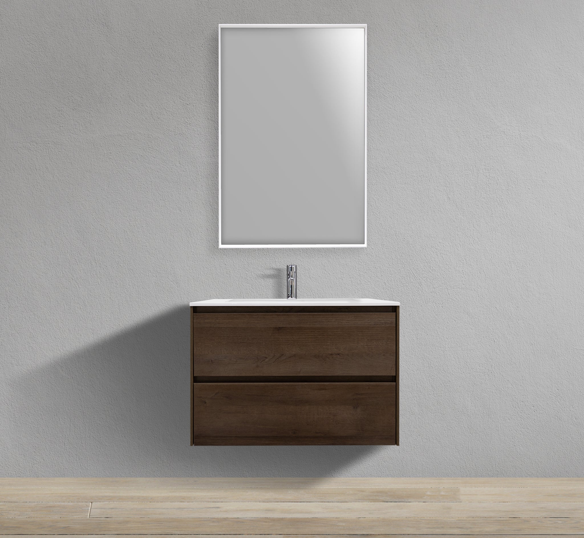 30" Two Drawer Floating Modern Bathroom Vanity Oak Finish
